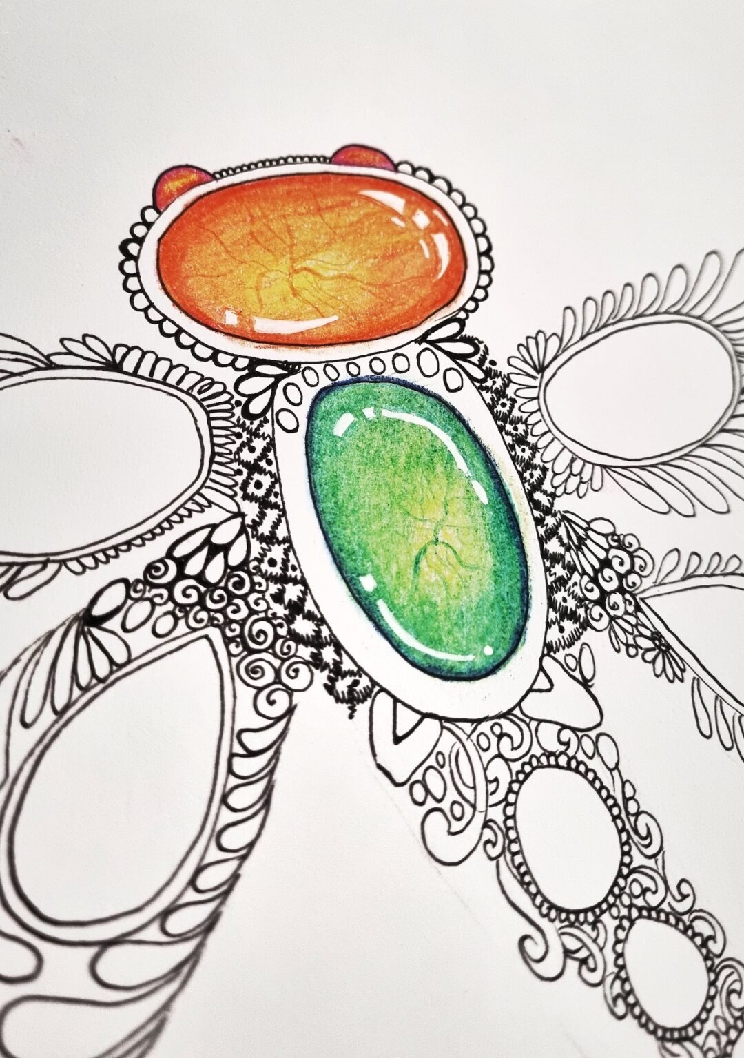3D Zentangle Gemstone Dragonfly Art Tutorial| Pencil Color|