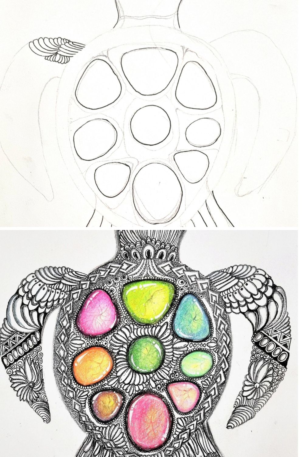 How to draw Zentangle Gem Turtle | Tutorial | Artwork